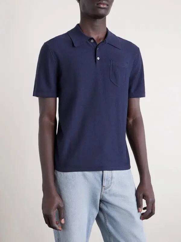 A.p.c. Eliot Cotton And Cashmere-blend Polo Shirt - Blue