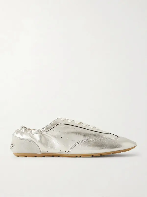 Saint Laurent Lewis Metallic Leather Sneakers - Silver