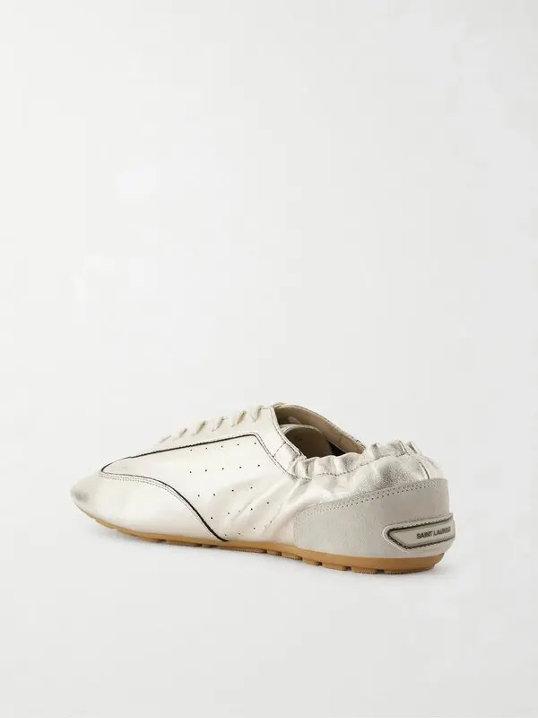 Saint Laurent Lewis Metallic Leather Sneakers - Silver