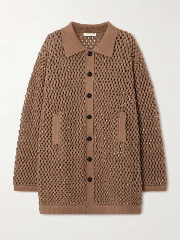 DIOTIMA Crystal-embellished Open-knit Wool Cardigan