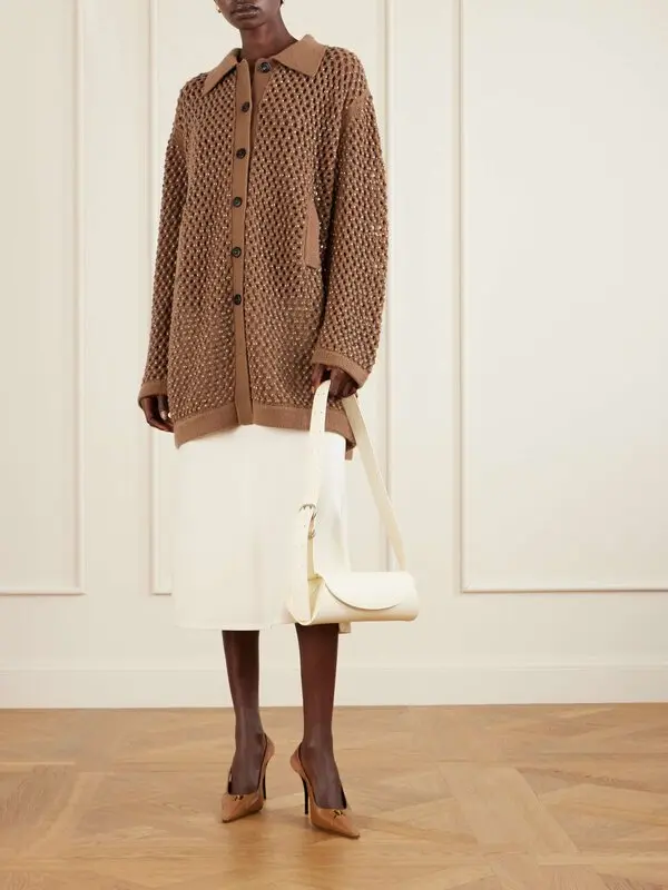 DIOTIMA Crystal-embellished Open-knit Wool Cardigan