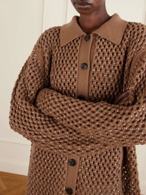 DIOTIMA Crystal-embellished Open-knit Wool Cardigan