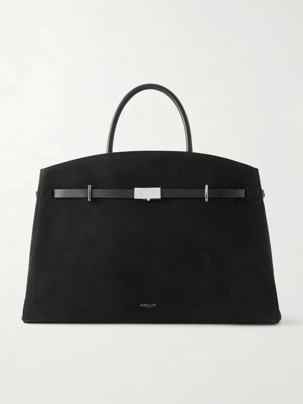 DEMELLIER The Hudson Leather-trimmed Suede Tote