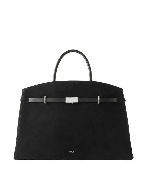 DEMELLIER The Hudson Leather-trimmed Suede Tote - Black