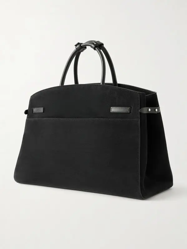 DEMELLIER The Hudson Leather-trimmed Suede Tote