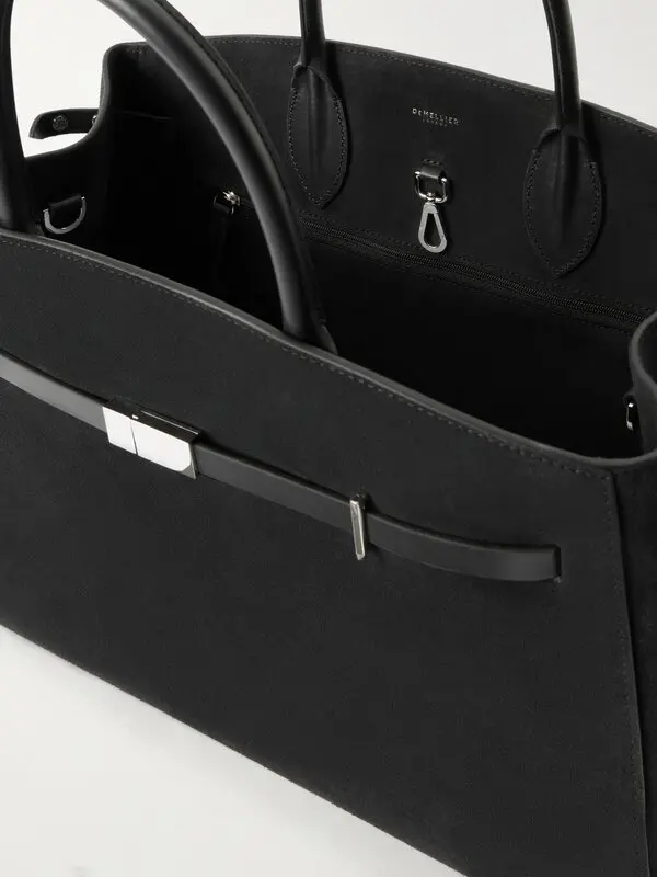 DEMELLIER The Hudson Leather-trimmed Suede Tote - Black