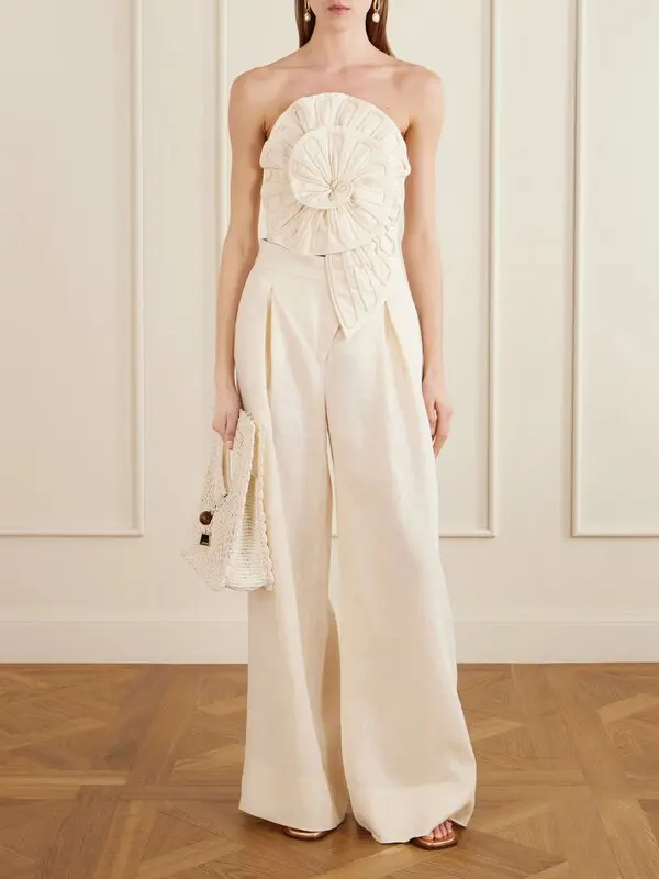 ANDRES OTALORA Cosmos Strapless Cropped Embroidered Linen Top