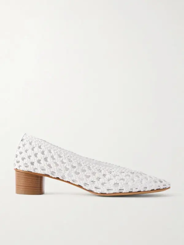 Le Monde Beryl Woven Leather Block Heel Pumps - White