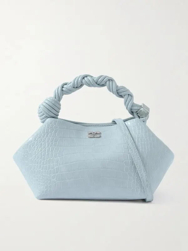 GANNI Bou Braided Croc-effect Shoulder Bag - Blue