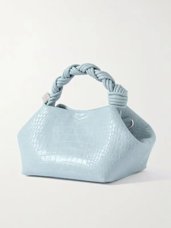 GANNI Bou Braided Croc-effect Shoulder Bag - Blue