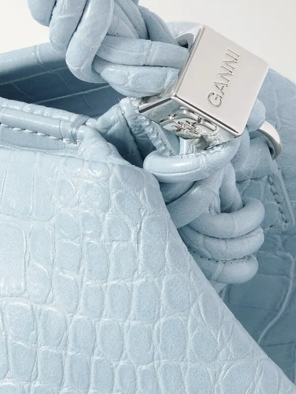 GANNI Bou Braided Croc-effect Shoulder Bag - Blue
