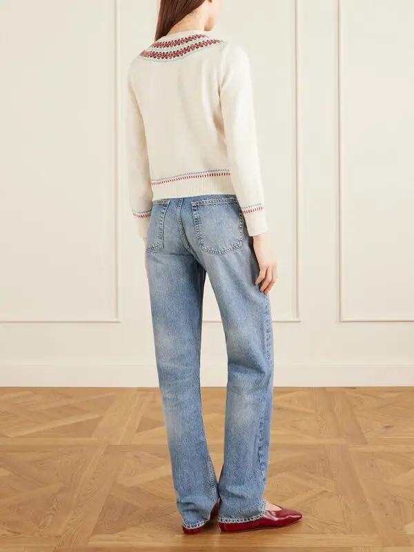 DÔEN Olympe Embroidered Wool And Cashmere-blend Cardigan - Neutrals