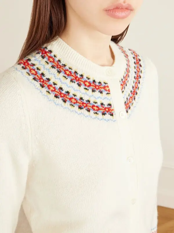 DÔEN Olympe Embroidered Wool And Cashmere-blend Cardigan - Neutrals