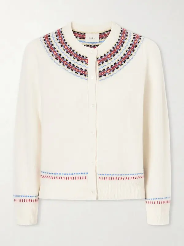 DÔEN Olympe Embroidered Wool And Cashmere-blend Cardigan