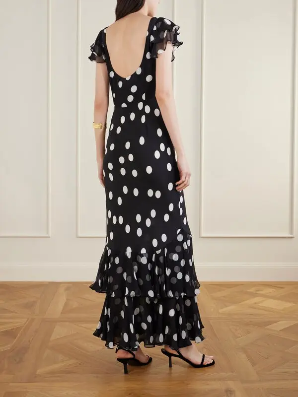 Rixo Ordinia Polka-dot Silk-satin Midi Dress - Black