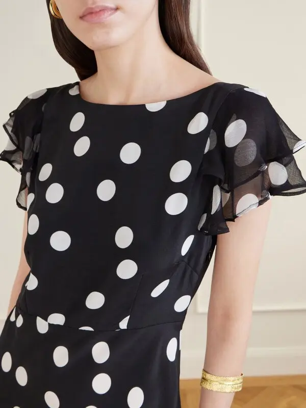 Rixo Ordinia Polka-dot Silk-satin Midi Dress - Black