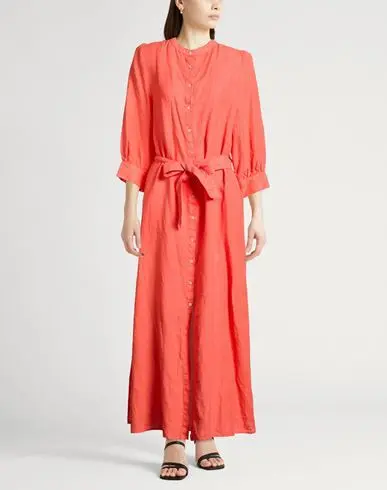 120% Lino Maxi Shirt Dress - Orange