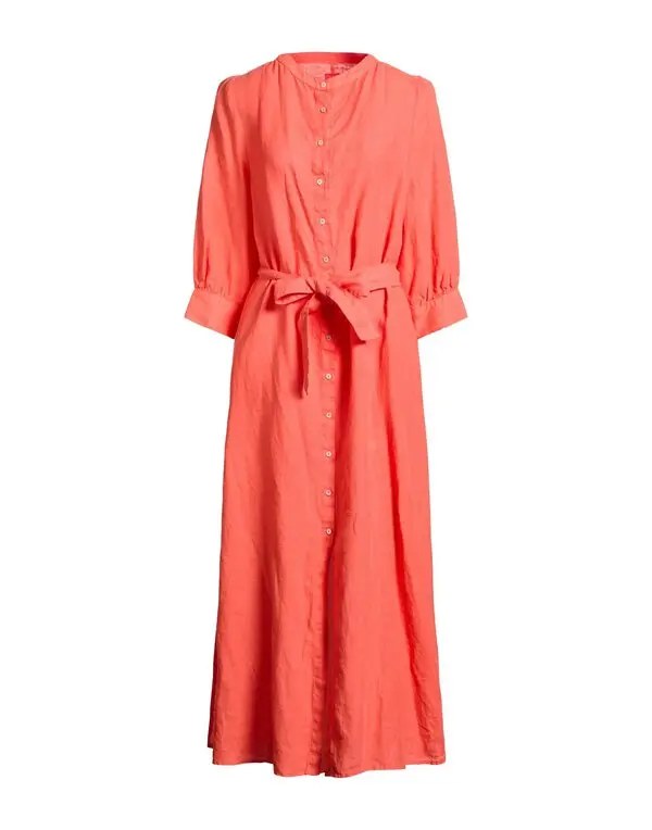 120% Lino Maxi Shirt Dress - Orange