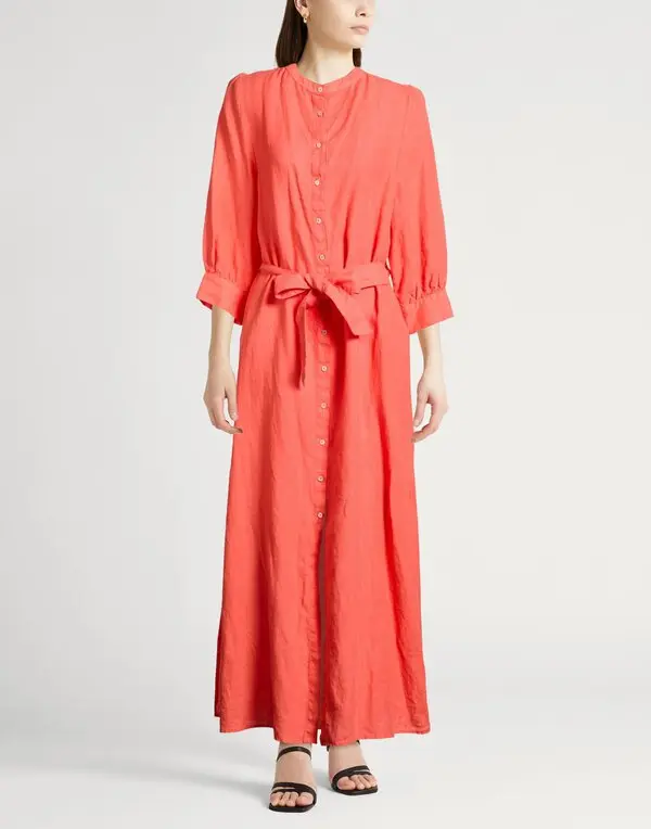 120% Lino Maxi Shirt Dress - Orange