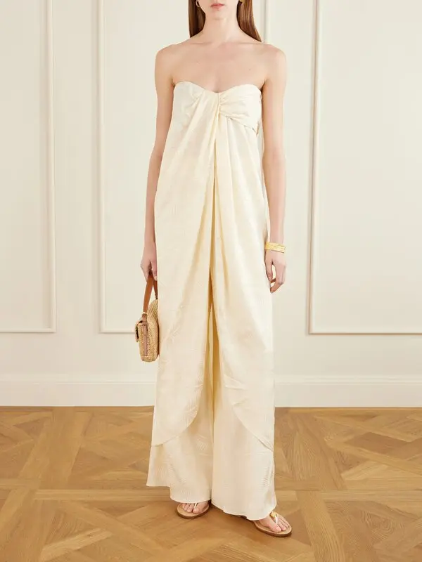 Johanna Ortiz Strapless Twisted Knotted Satin-jacquard Top - Neutrals