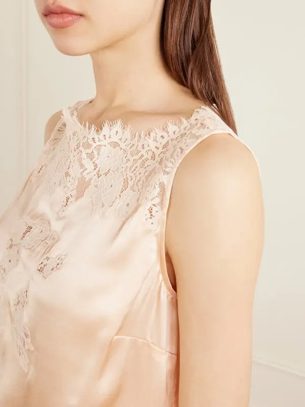 DÔEN Viviane Lace-trimmed Silk-satin Top - Peach