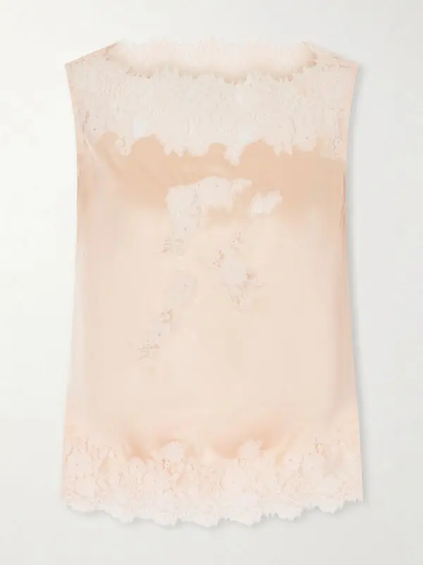DÔEN Viviane Lace-trimmed Silk-satin Top - Peach