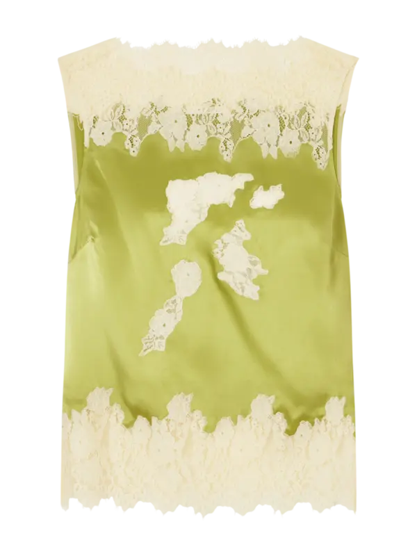DÔEN Viviane Lace-trimmed Silk-satin Top - Green