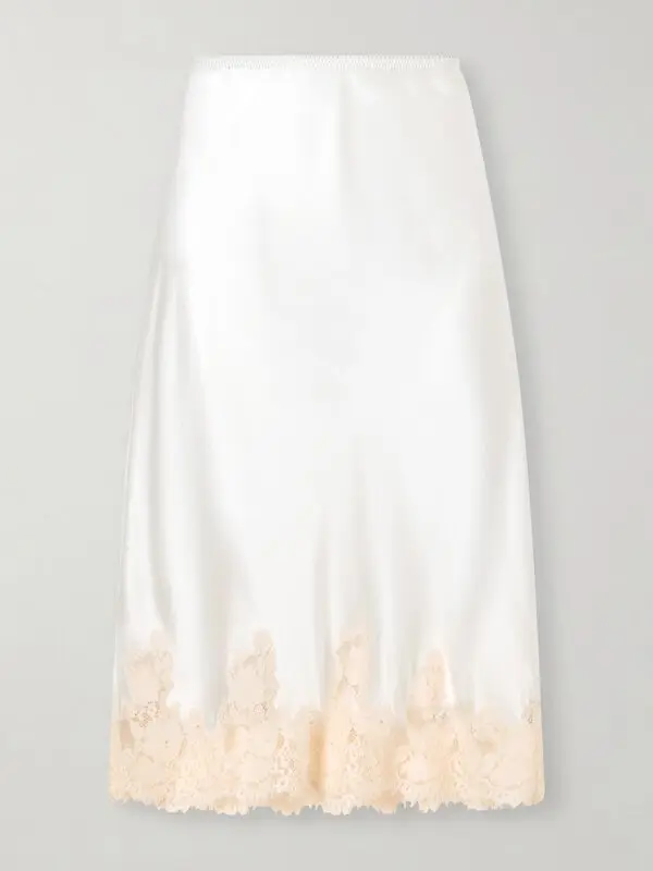 DÔEN Elowette Lace-trimmed Silk-satin Midi Skirt - White