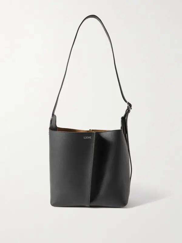 Loewe Bilbao Medium Pleated Leather Bucket Bag - Black