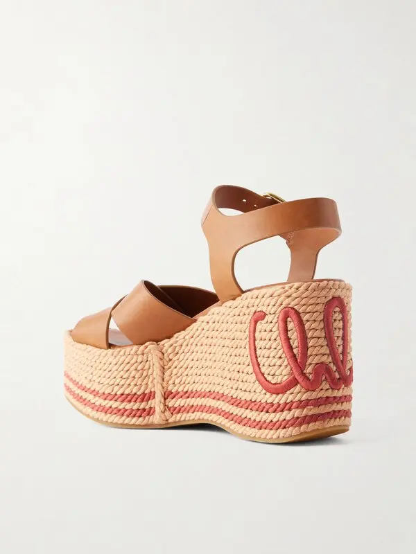 Chloé Leather Platform Espadrilles - Brown