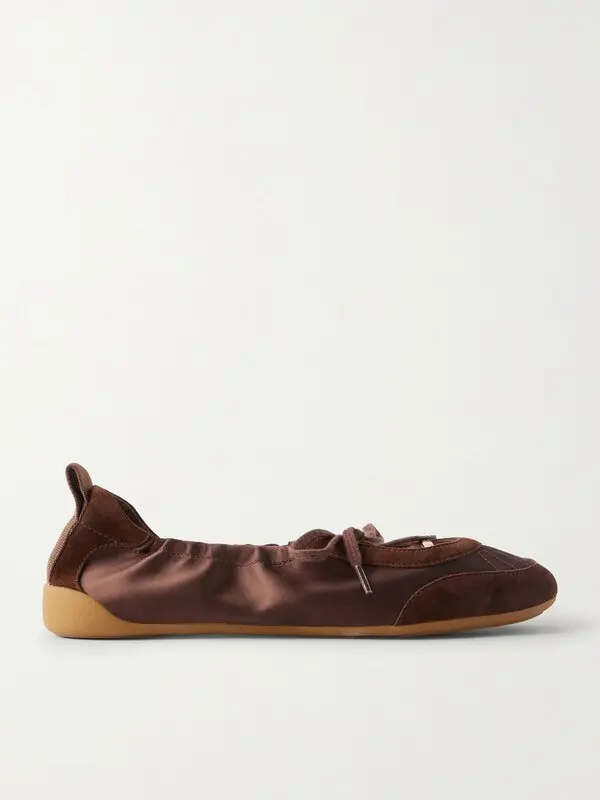 Chloé Kick Suede-trimmed Satin Sneakers - Brown
