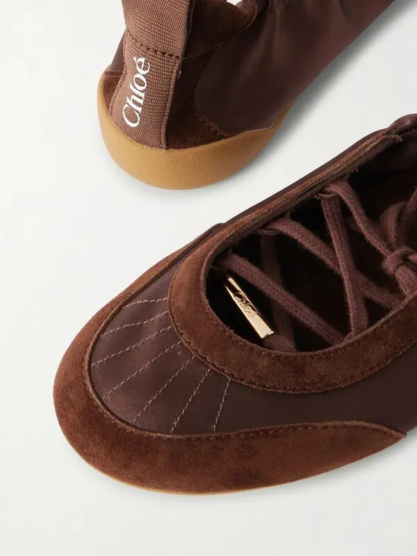 Chloé Kick Suede-trimmed Satin Sneakers - Brown