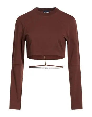 Jacquemus Cotton Cropped Long Sleeve T-shirt - Brown