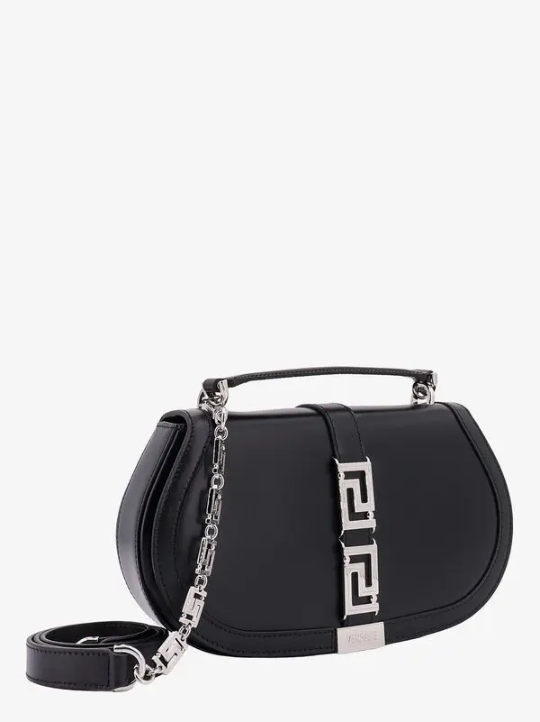 Versace Leather Handbag With Metal La Greca Detail