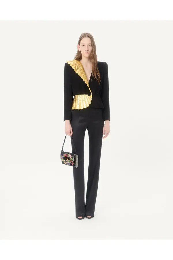 Valentino Garavani Suede Jacket With Laminated Lapels - Black