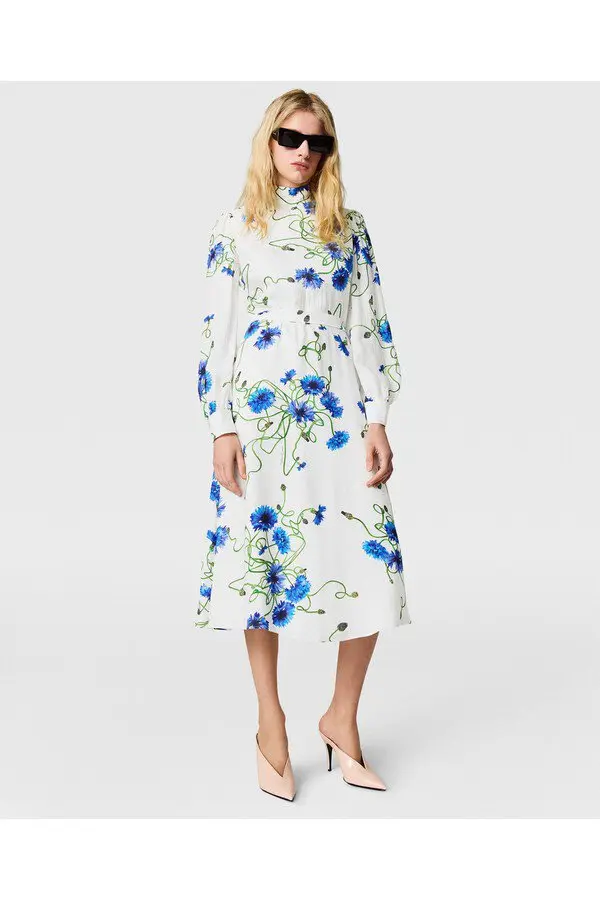 Stella McCartney Floral Print High Neck Dress - Blue