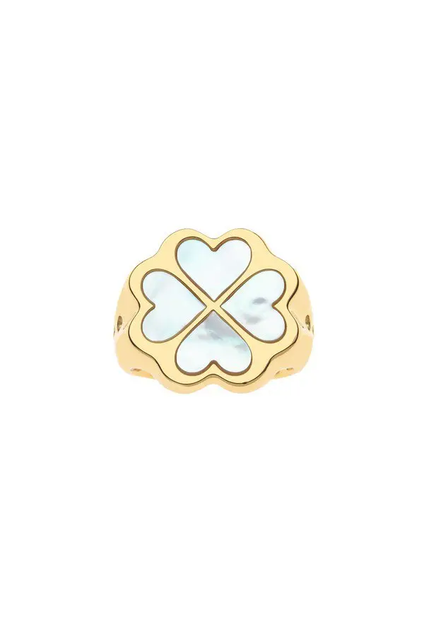 JANE WIN Lucky Clover Signet Ring - Gold