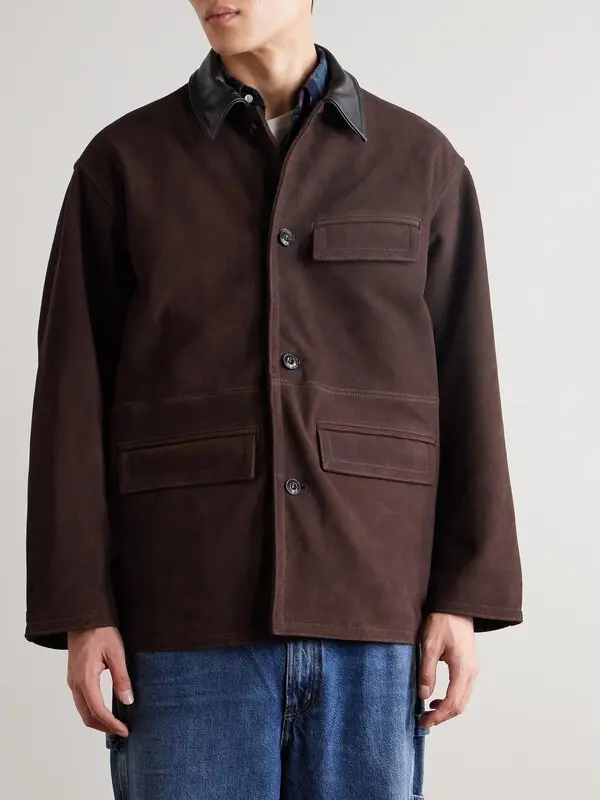FRIZMWORKS Leather-trimmed Suede Jacket