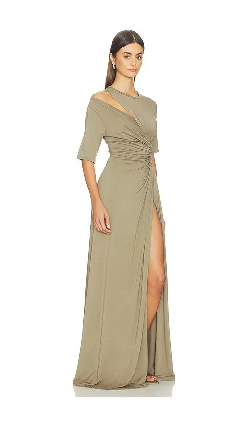 SID NEIGUM Gathered Slit Maxi Dress - Olive