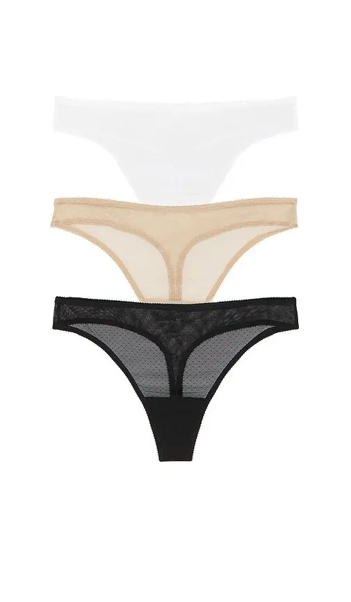 SKARLETT BLUE Jolie Lacy Thong 3-pack In Neutral - Black  White And Nylon