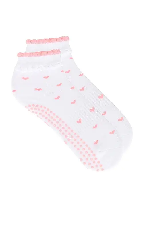 SOULS. Ruffle Bow Grip Socks - Pink Hearts
