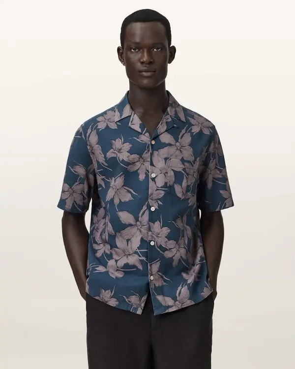 ALLSAINTS Parterre Relaxed Fit Short Sleeve Shirt - Blue
