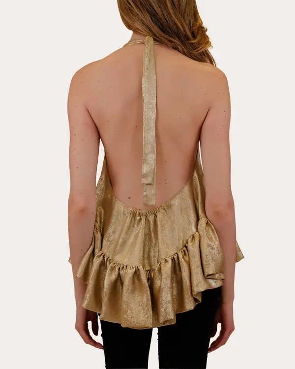 Azeeza Metallic Lamé Halter Top