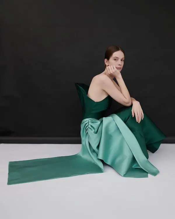BYVARGA Pearl Satin Strapless Dress