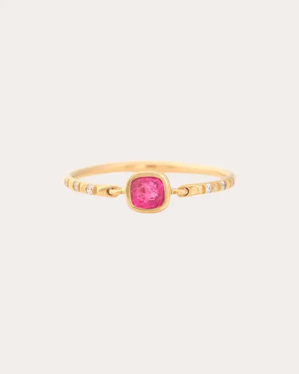 YI COLLECTION Jedi Spinel & Diamond Petite Circle Ring - Pink