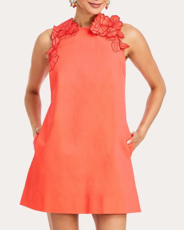 Mestiza New York Juniper Floral Appliqué Cotton Sateen Shift Dress
