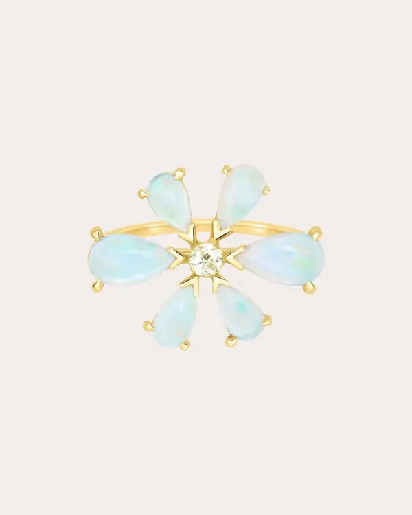 YI COLLECTION Opal And Diamond Flora Ring - White