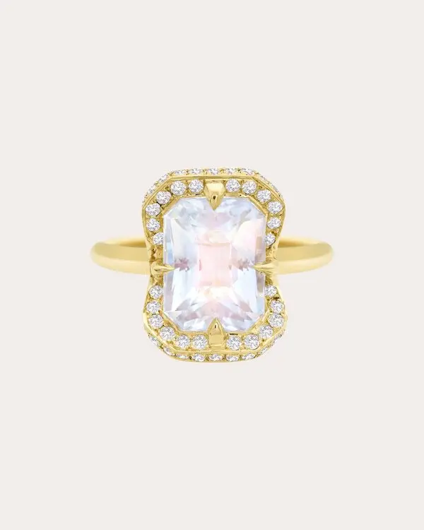 YI COLLECTION Rainbow Moonstone & Diamond Aurora Ring - Gold