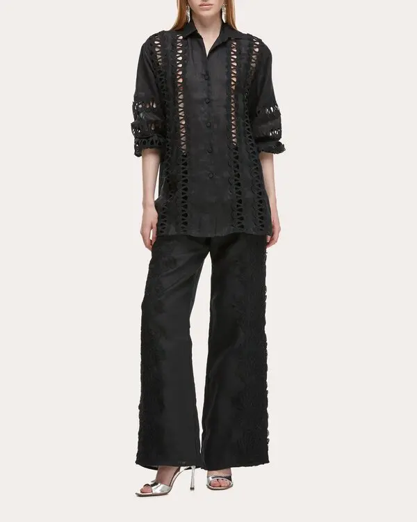 Waimari Solana Embroidered Linen Button-up Shirt