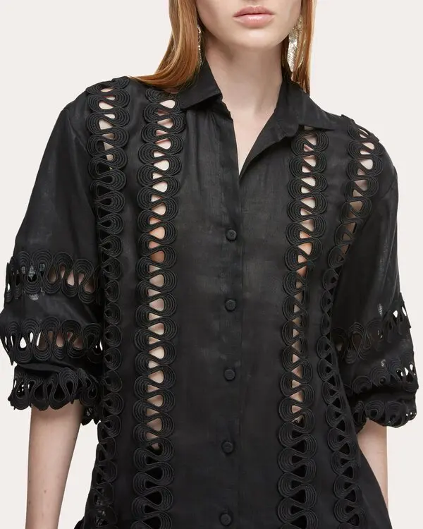 Waimari Solana Embroidered Linen Button-up Shirt